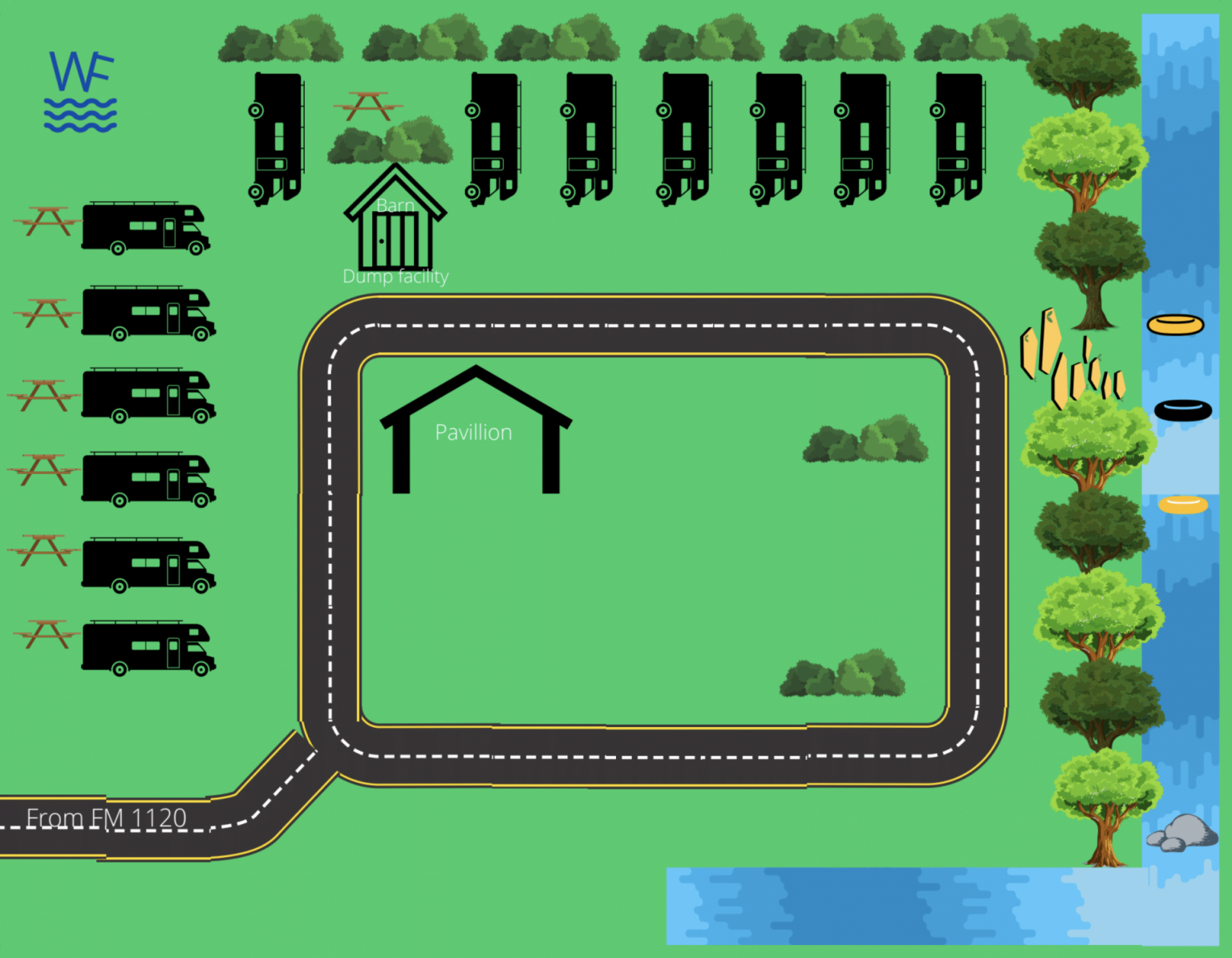 RV Park Maps of West Frio River Ranch in Leakey, TX